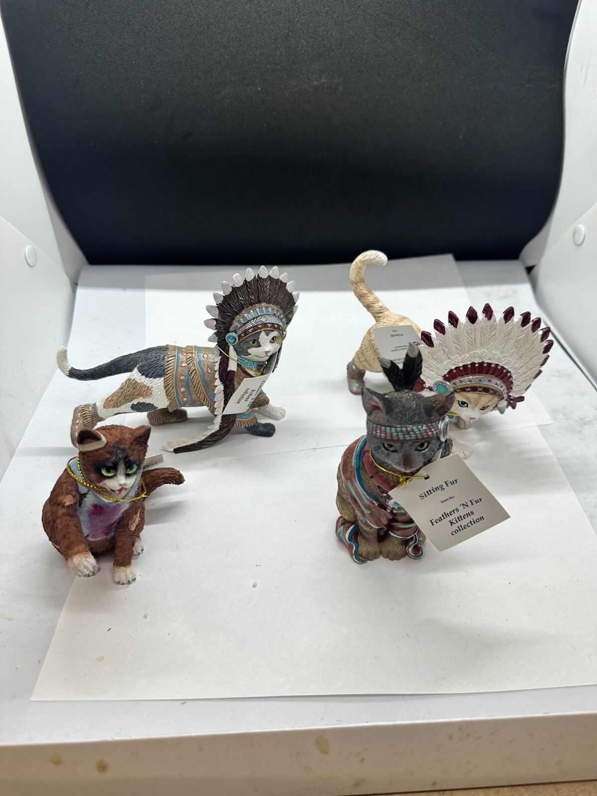 lot od 4 hamilton collection cats kicking bird feathers n fur sitting ...