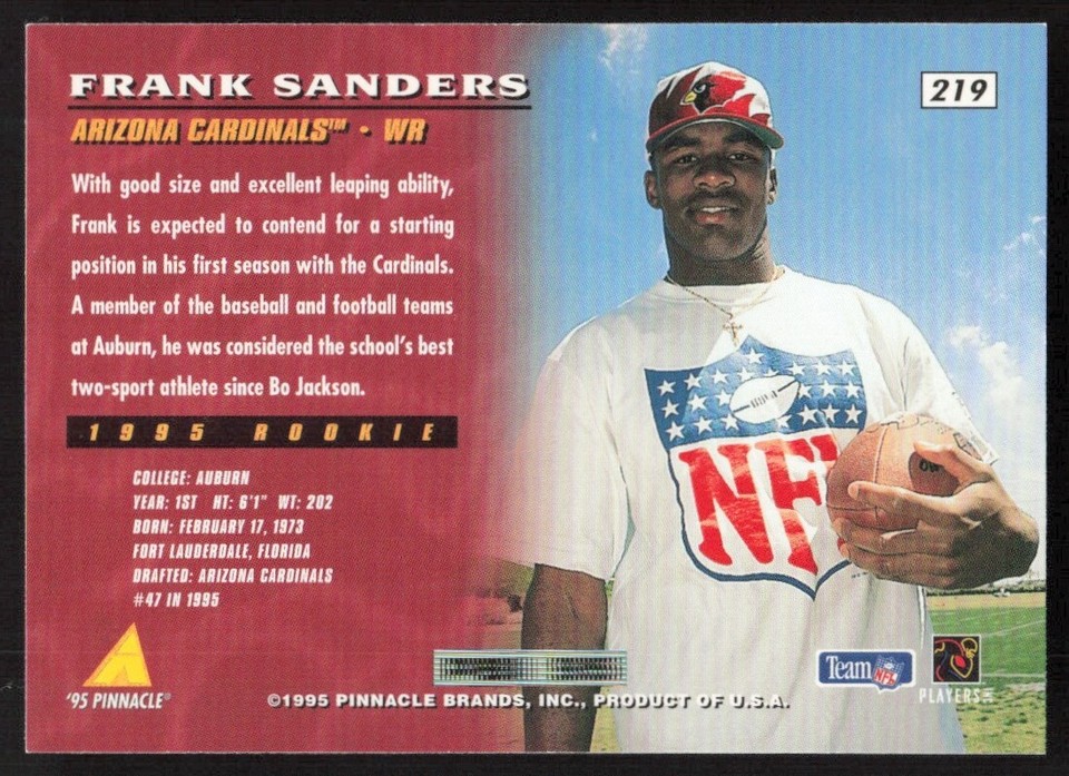 1995 Pinnacle #219 Frank Sanders Rookie Arizona Cardinals | eBay