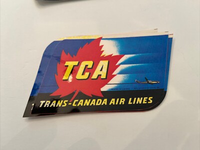 Retro Airline Luggage Label TCA TRANS-CANADA AIRLINES Red Maple Leaf | eBay