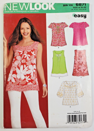 New Look Sew Pattern 6871 Misses Pullover Tops Shirts w/Variations 10 ...