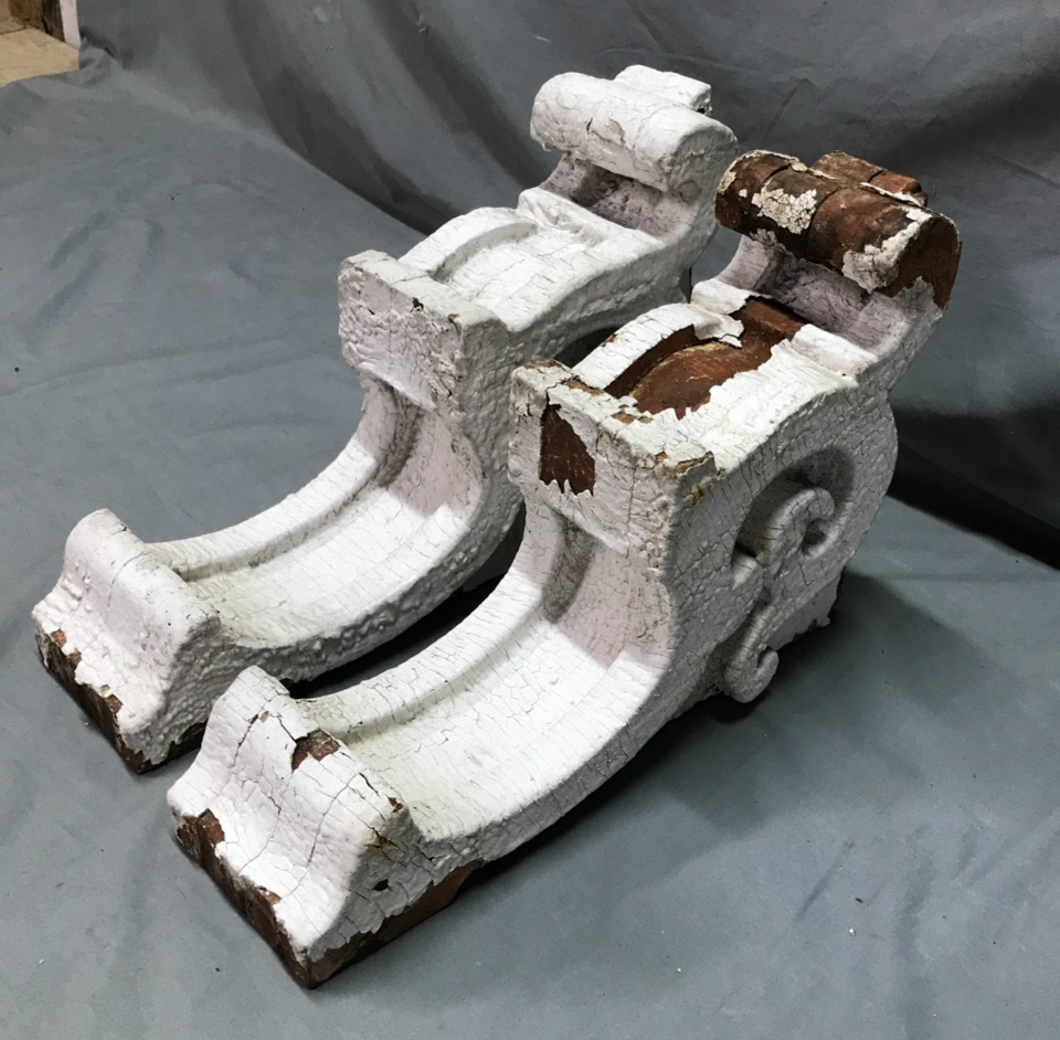 Antique VTG Pair Shabby White 9x13 Wood Corbel Porch Brackets Chic Old ...