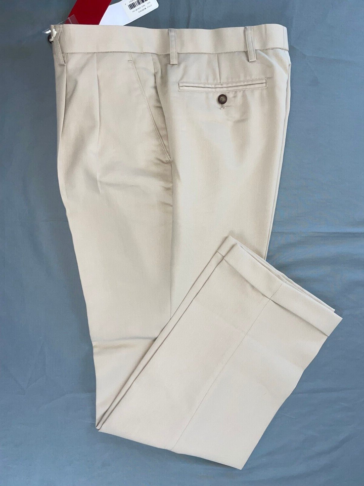 Cutter & Buck Double Pleat Microfiber Dress Pants, Slacks. Beige, 34X32 ...