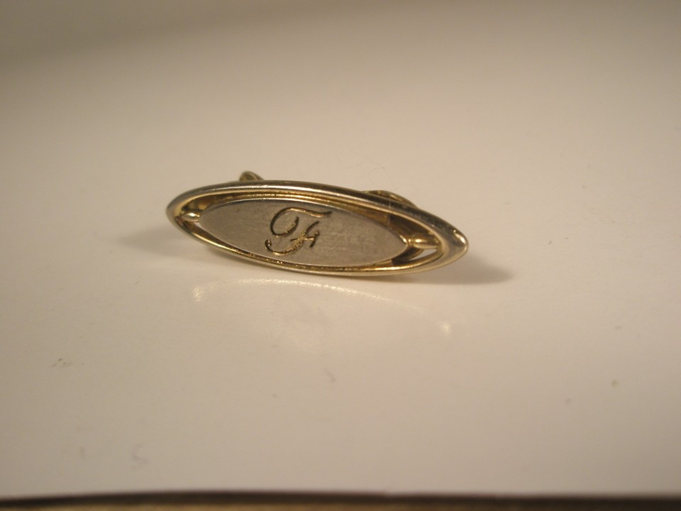 F Initial Monogram Letter Vintage HICKOK Tie Bar frank fred ferd flint ...