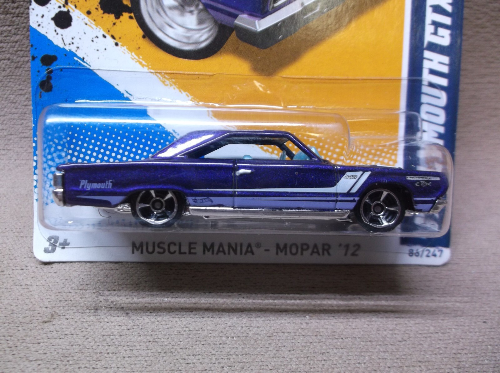 HOT WHEELS 2012 #86 PURPLE 1967 67 PLYMOUTH GTX 440 6 PAK MOPAR 426 ...