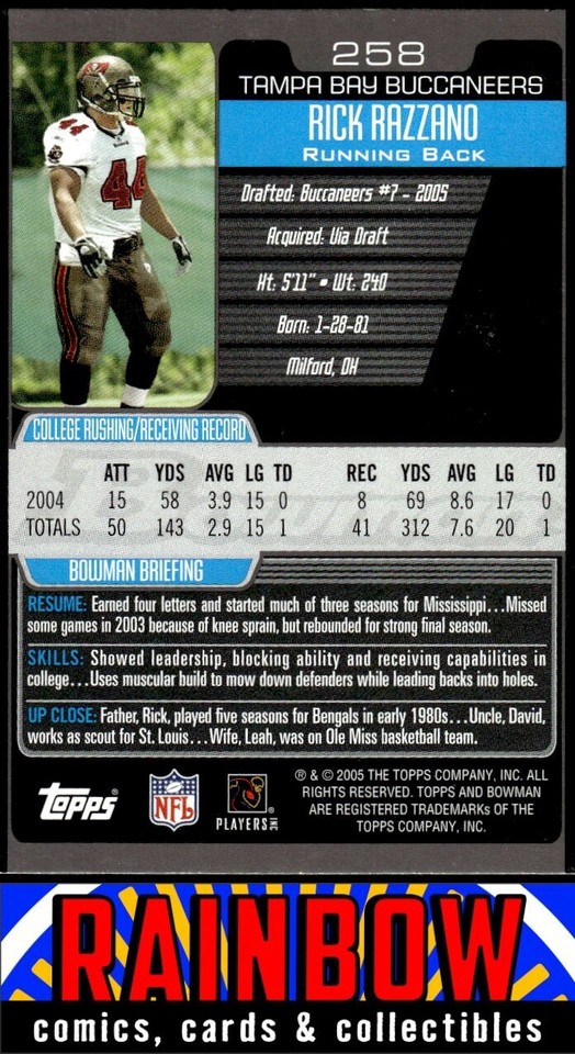 2005 Bowman #258 Rick Razzano Rookie Tampa Bay Buccaneers | eBay