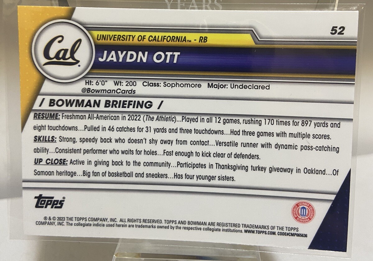 🔥2023 Topps Bowman Chrome U Jayden Ott 1st Bowman University Of ...