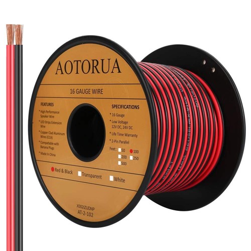 100FT 16/2 Gauge Red Black Cable Hookup Electrical Wire 16AWG 2 ...