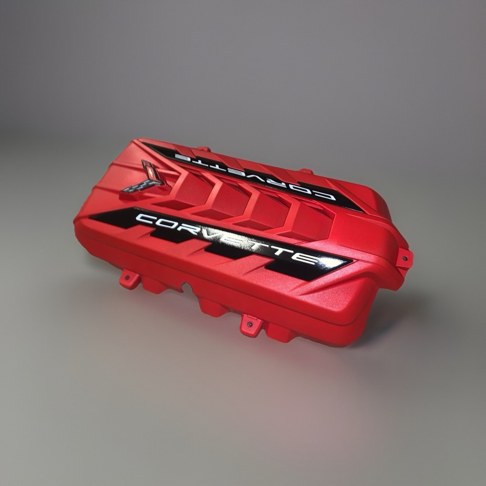 C8 Corvette 6.2L Engine Cover - Torch Red, Black Side Trim, White ...