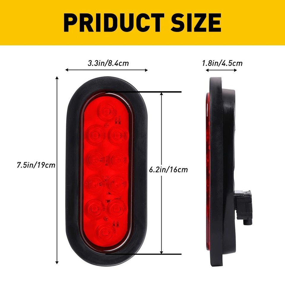 Inch 2X 6" Red 10LED Oval Clear Reverse Tail Backup Trailer Light w ...