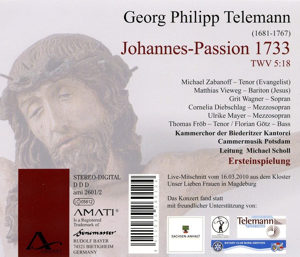 Michael Scholl Georg Philipp Telemann: St John Passion TWV 5:18 1733 ...