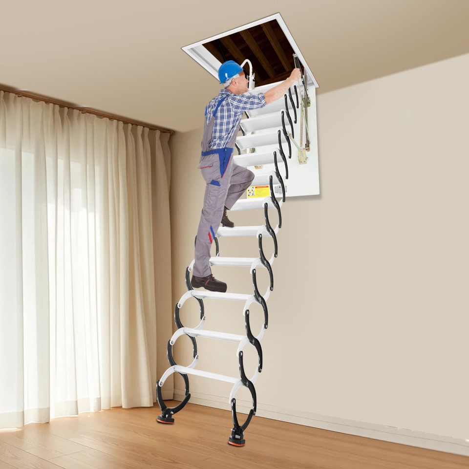 Pull Down Ceiling Ladder Stairs 10.17 ft Hidden Folding Attic Ladder 12 ...