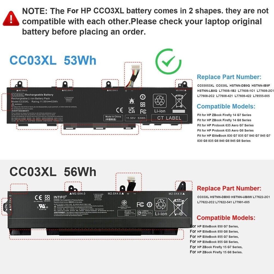 CC03XL 53Wh Battery For HP EliteBook 830 835 840 845 850 855 G7 G8 ...