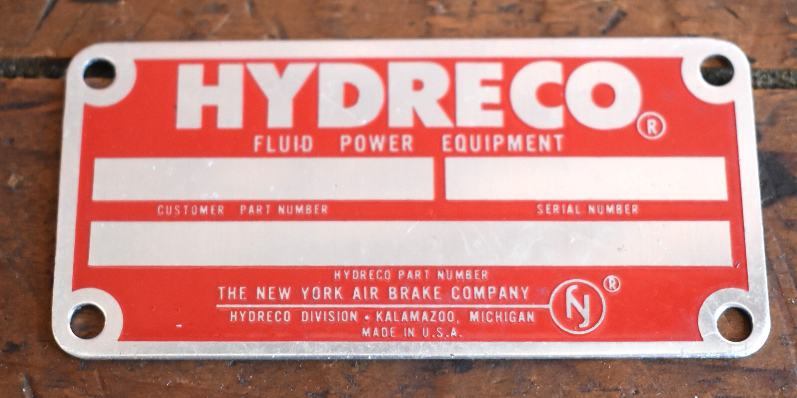 Vintage Hydreco Fluid Power Equipment Blank Metal Nameplate Tag Emblem ...
