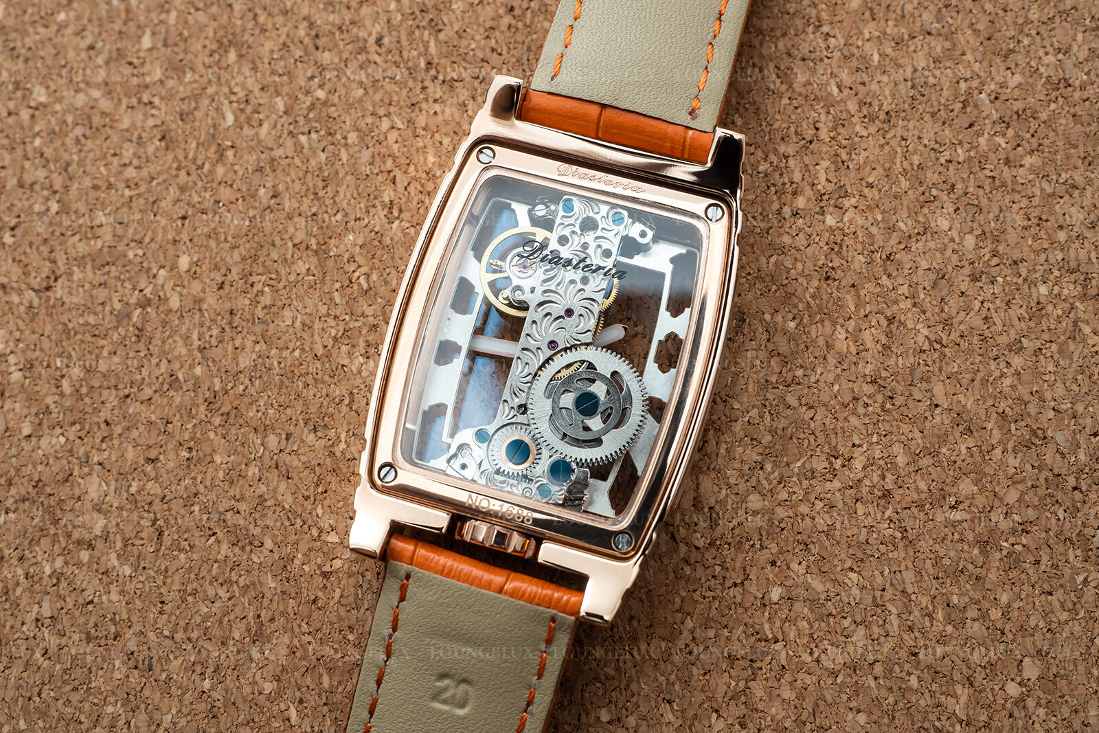 Mens Rose Gold Bridge Manual Mechanical Watch - Orange Leather ...