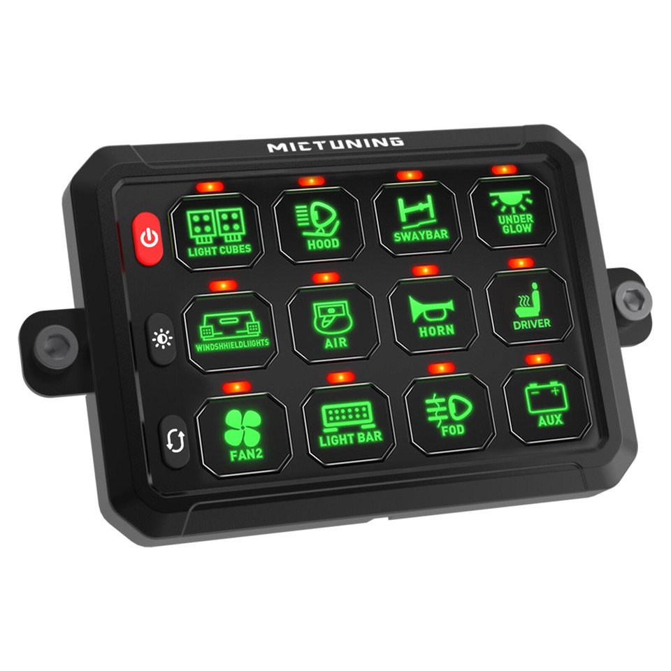MICTUNING 12 Gang Switch Panel Kit Green Touch Led Lights Relays ...