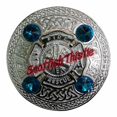 US Firefighter Fly Plaid Brooch Sky Blue Stone/Scottish Kilt Fly Plaid ...
