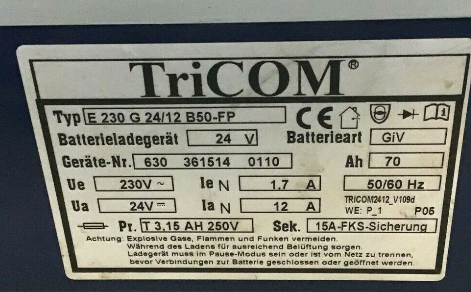 Tricom E 230 G 24/12 B50-FP CARICABATTERIE | eBay