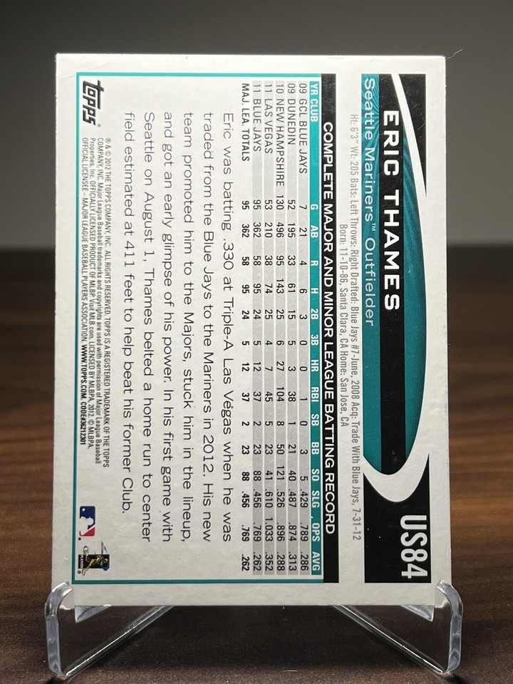 Eric Thames Signed Autographed 2012 Topps Baseball Card #US84 Mariners ...