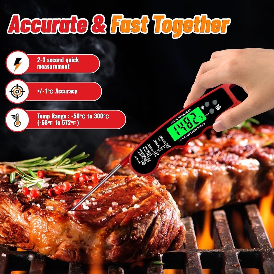 Internal Meat Thermometer Long Probe Instant Read Fast Meat Thermapen ...