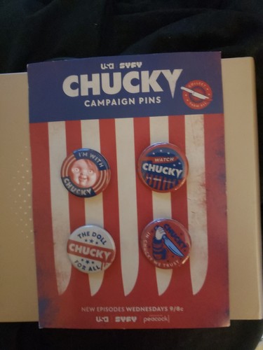 NEW NYCC 2023 set 4 CHUCKY campain Promo pins buttons on card USA SYFY ...