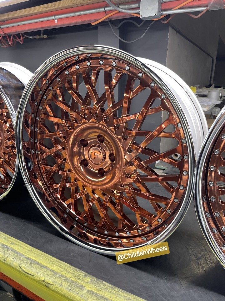 24" Inch Hi Polished Rose Gold Forgiato TESSUTTO 5x120.65 Wheels Rims ...