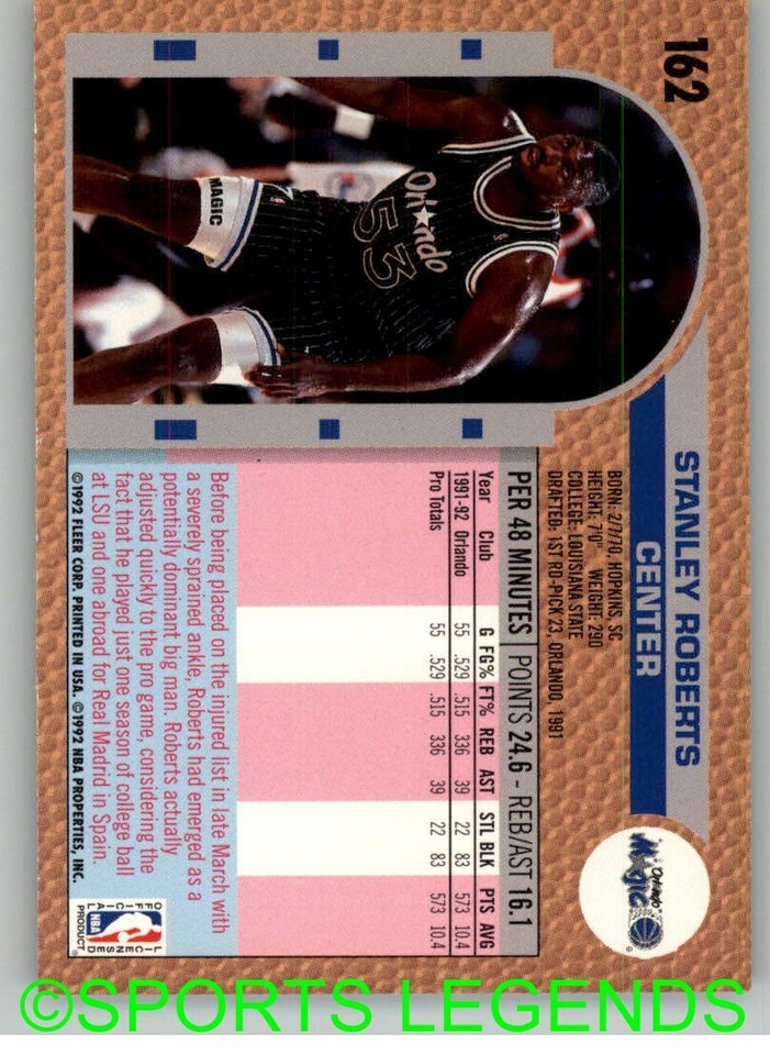 1992-93 Fleer NBA #162 Stanley Roberts | eBay
