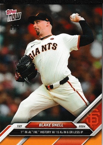 2024 Topps Now #478 Blake Snell Orange Parallel 1/5 Giants Baseball Card | eBay