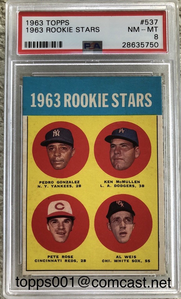 1963 Topps Pete Rose Rookie Stars Baseball Card #537 PSA 8 High-End ...