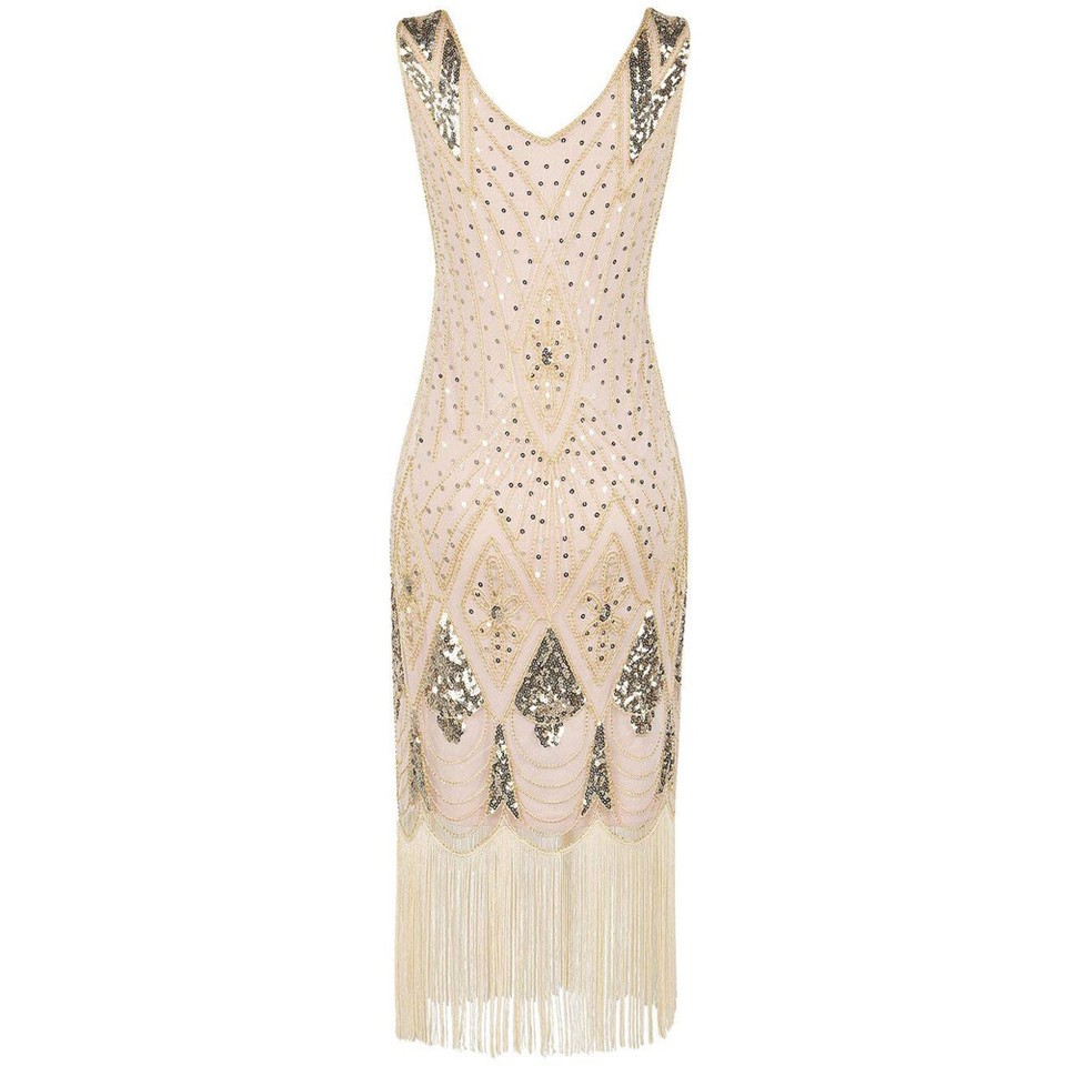 1920s Vintage Women Party Dress Sequins Beads Tassel Fringe Flapper ...