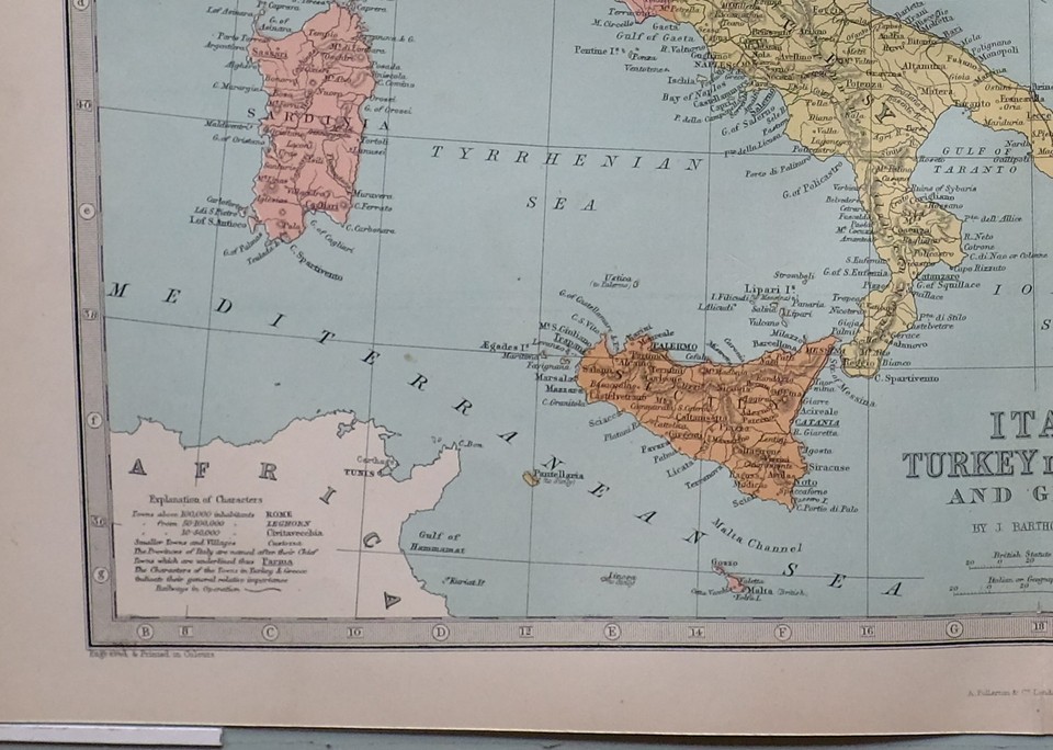 1871 Landkarte Italien Türkei IN Europa Greece Sardinien Sicily Rumili ...