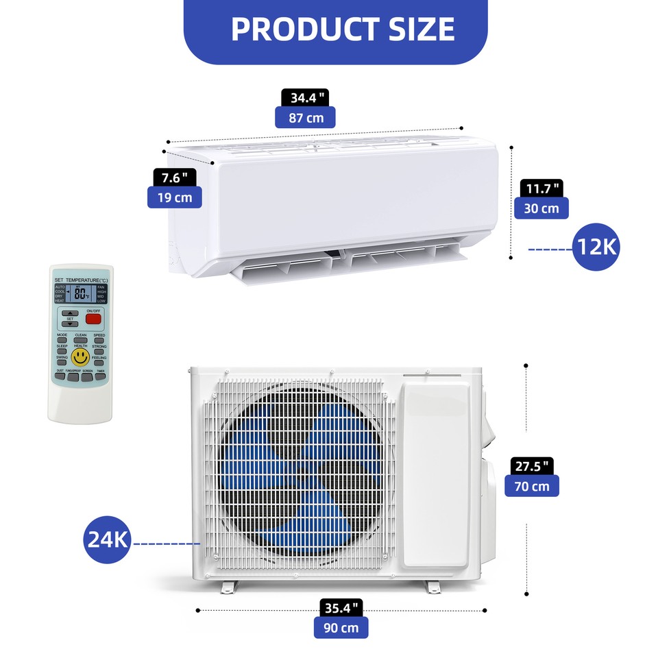 27000 BTU 2 Zone 12000 Mini Split Air Conditioner Heat Pump System ...