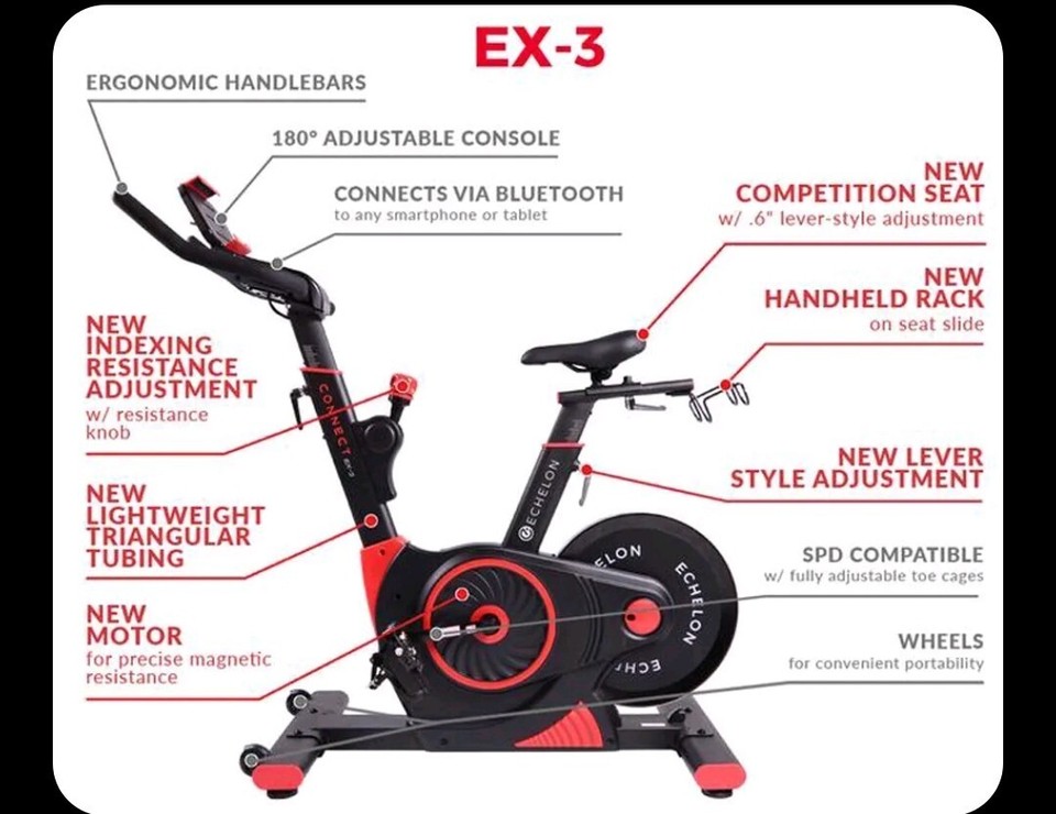 Echelon Smart Connect EX3 Max Indoor Cycling Cycle Cardio Exercise Bike ...