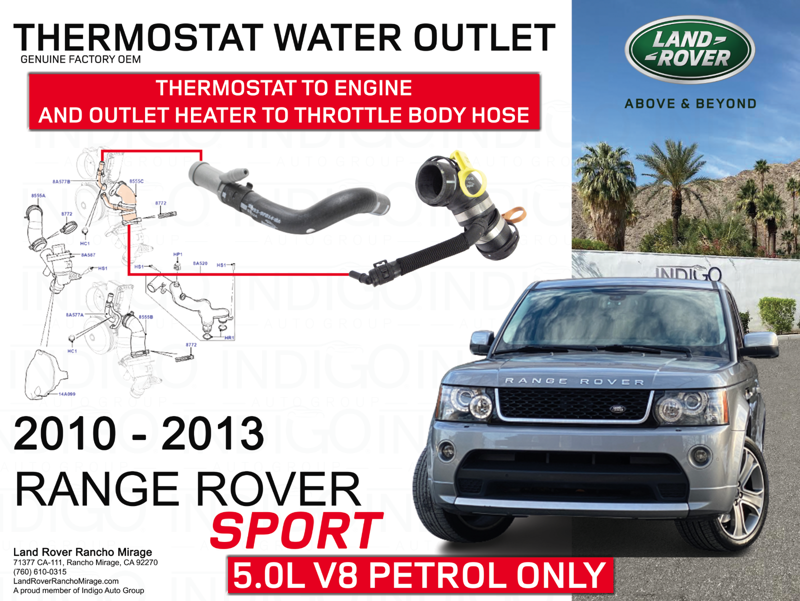 2010-2013 RANGE ROVER SPORT THERMOSTAT WATER OUTLET V8 S-LR049989 + S ...