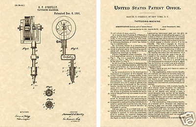 TATTOO MACHINE Patent Art Print READY TO FRAME!!!!! Oreilly gun needle ...