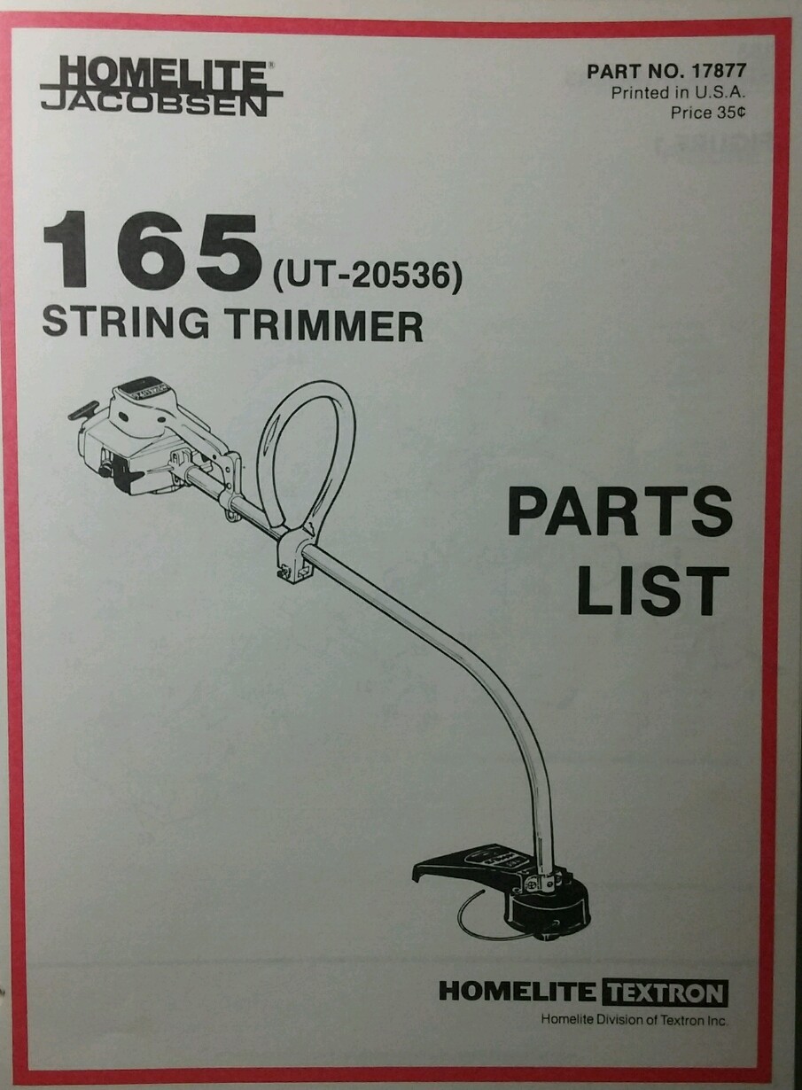 Homelite Gasoline String Trimmer 165 Parts Manual Weedwacker Line Yard ...