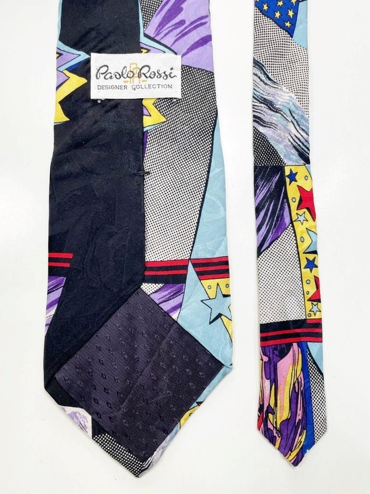 PAOLO ROSSI BLACK MULTICOLOR AMERICAN LIFESTYLE SILK NECKTIE TIE ...