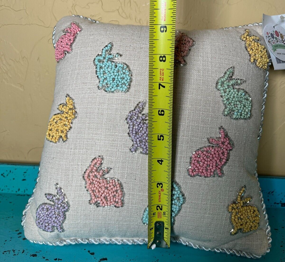 Bunny Boulevard Beaded Easter Bunny Rabbit Throw Pillow Farmhouse Decor ...