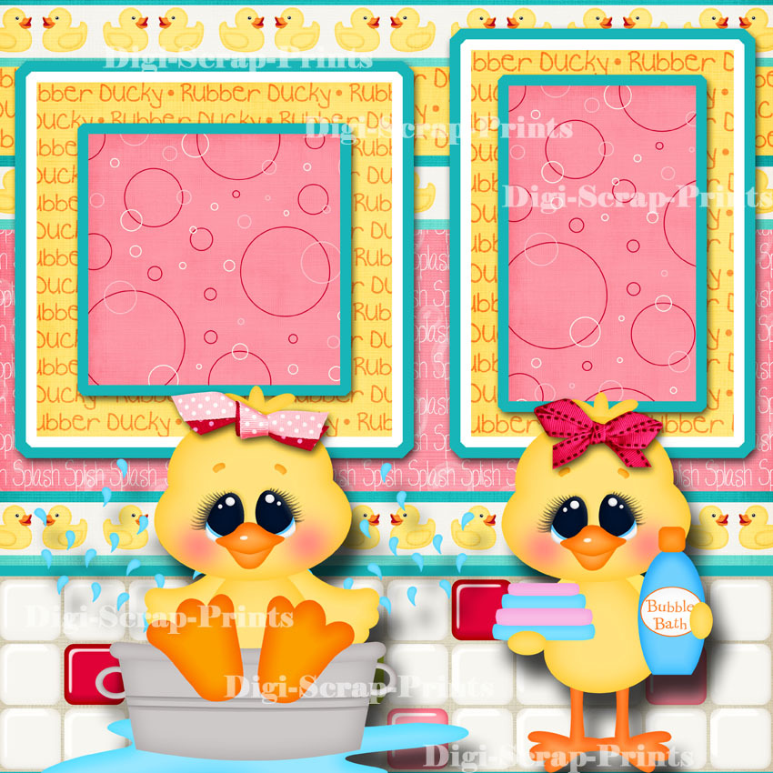 SQUEAKY CLEAN bath girl 2 pre-made scrapbook pages paper baby DIGISCRAP ...
