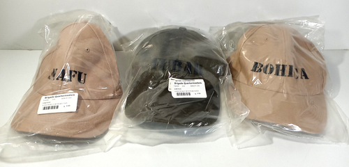 NOS Lot of 3 SNAFU FUBAR BOHICA Embroidered Baseball Hat Adjusting Tan ...