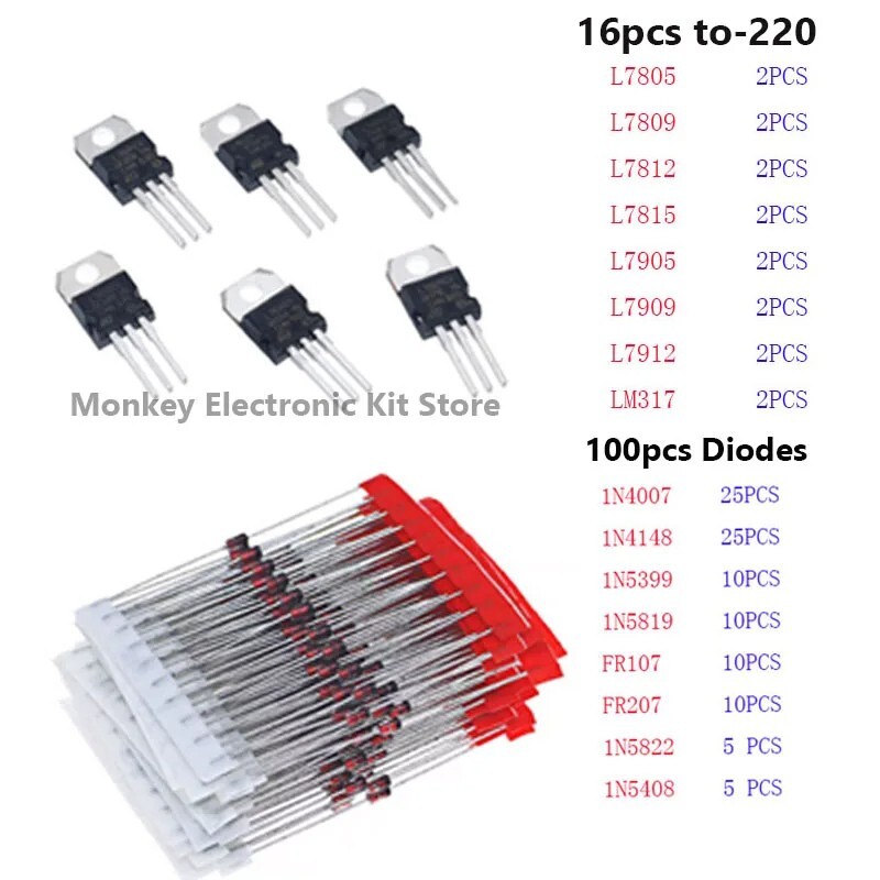 1818pcs electronic components diy kit led pcb capacitor resistor 2n2222 ...