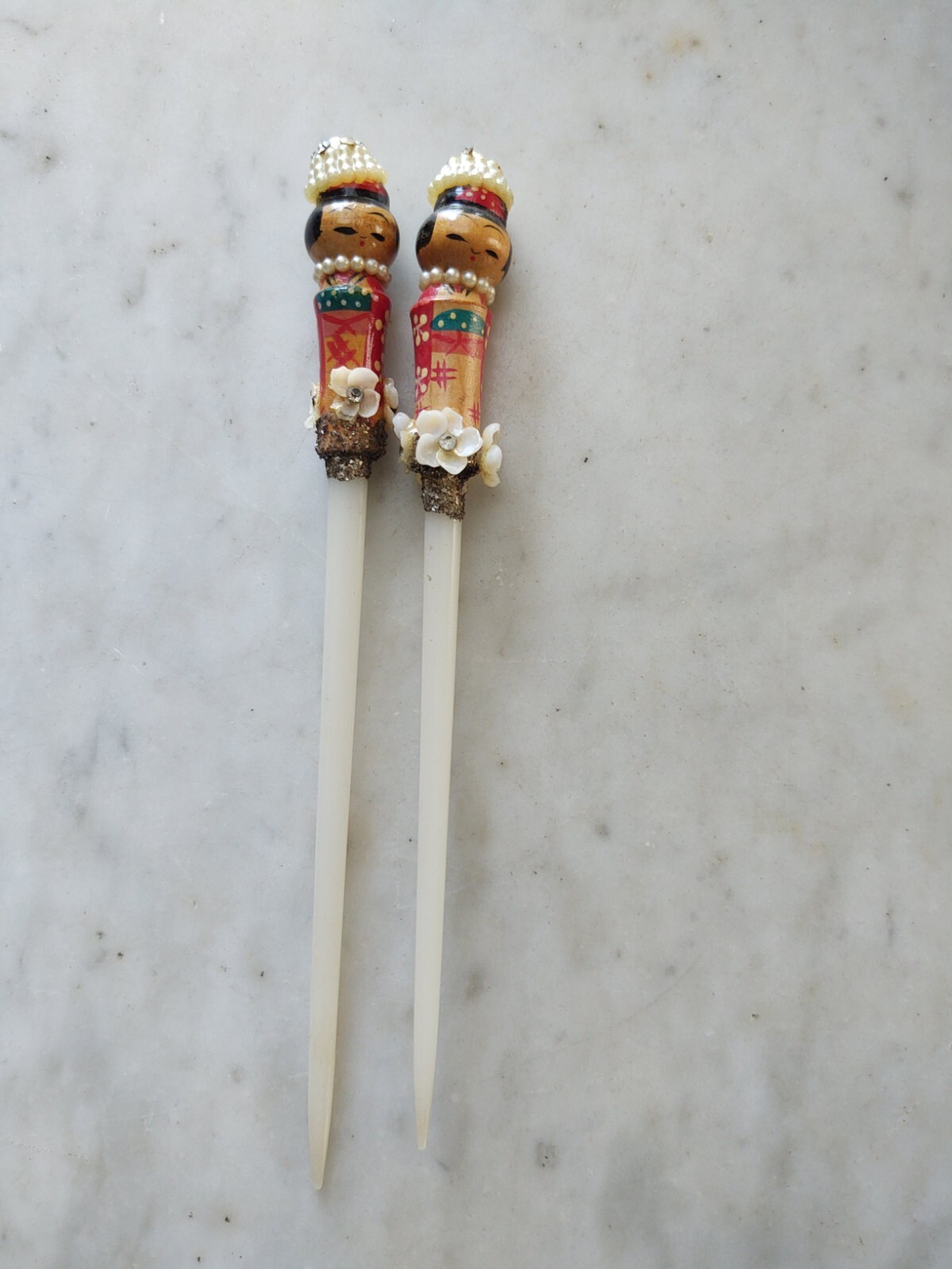 Japanese Geisha Hand Painted Hair Pin Sticks Estate -Rare-flaw Vtg | eBay