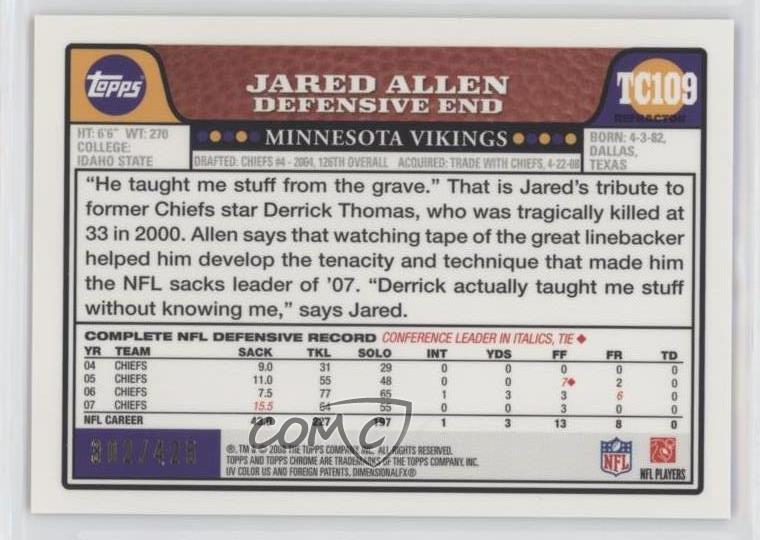 2008 Topps Chrome - Copper Refractor #TC109 Jared Allen /425 for sale ...