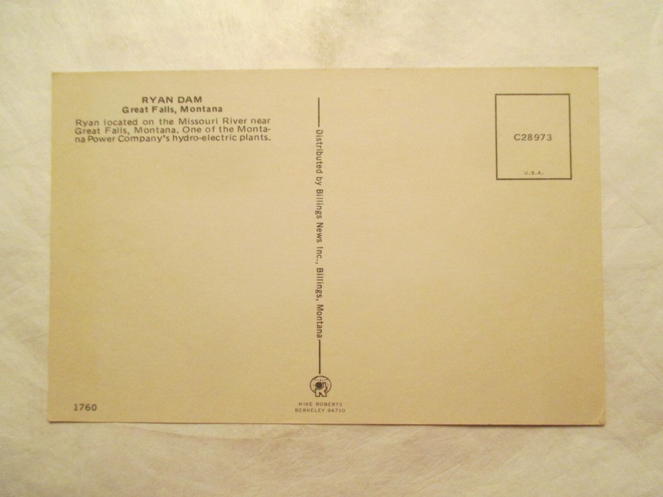 Montana Postcard Great Falls Ryan Dam MT | eBay