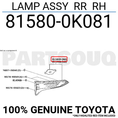 815800K081 Genuine Toyota LAMP ASSY RR RH 81580-0K081 | eBay