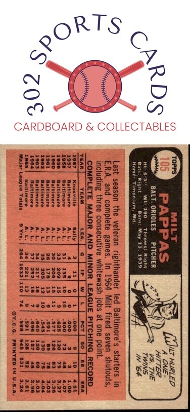 1966 Topps #105 Milt Pappas | eBay