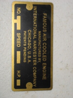 IHC International Famous Air Cooled ID Plate Tag Hit Miss Gas Engine | eBay