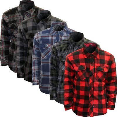 Mens Thick Padded Lumberjack Heavy Padded Quilted Lined Warm Fleece ...
