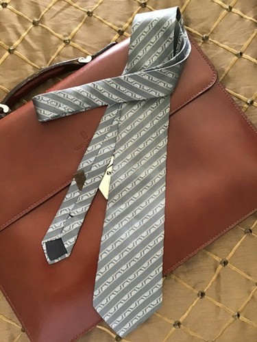 LOEWE : Elegant Pure Silk Tie : Light Blue/Grey & Light Gold : Made in ...