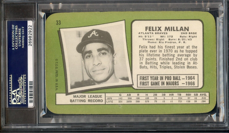 1971 Topps Super #33 Felix Millan PSA 8 Atlanta Braves 2922 | eBay