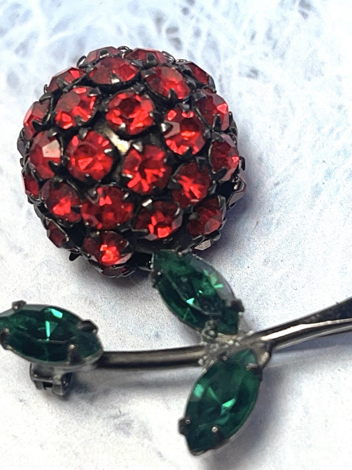 1960'S Gorgeous Vintage Red & Green Rhinestone Cherry… - Gem
